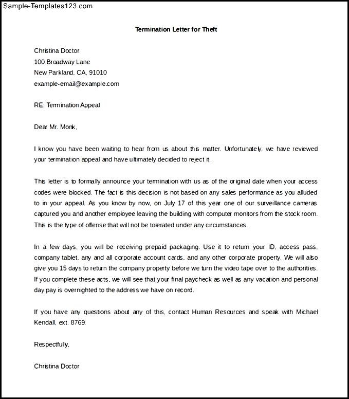 Sample Appeal Letter For Termination Of Employment The Document Template