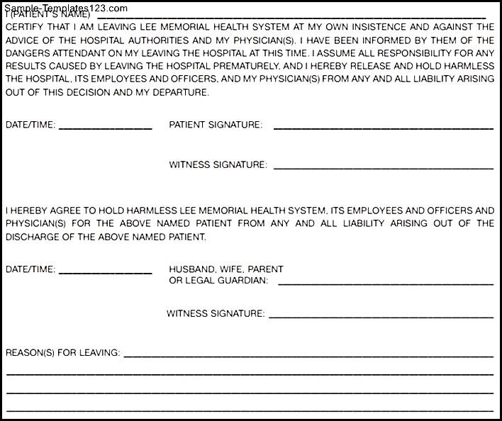 Example Of Against Medical Advice Form Sample Templates Example Of Against Medical Advice Form Sample Templates