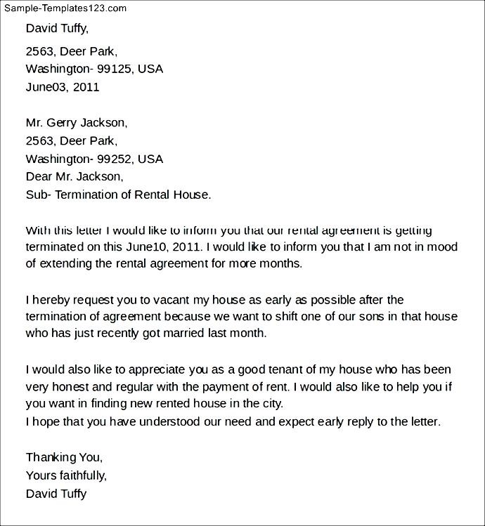 House Rental Agreement Termination Letter Sample Templates Sample House Rental Agreement Termination Letter Sample Templates Sample