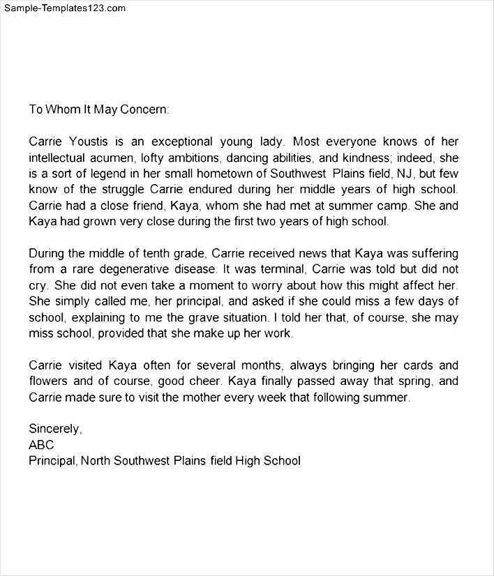 Reference Letter Examples For Students