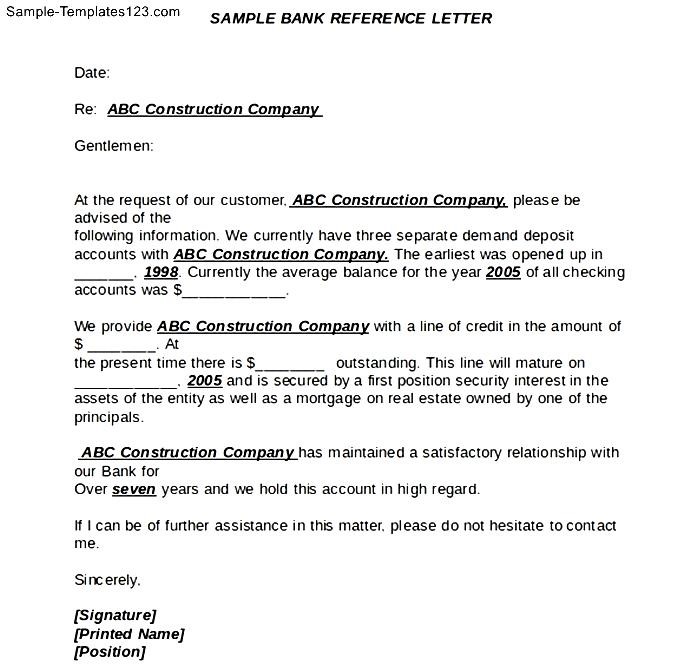 Sample Bank Reference Letter Sample Templates Sample Bank Reference Letter Sample Templates