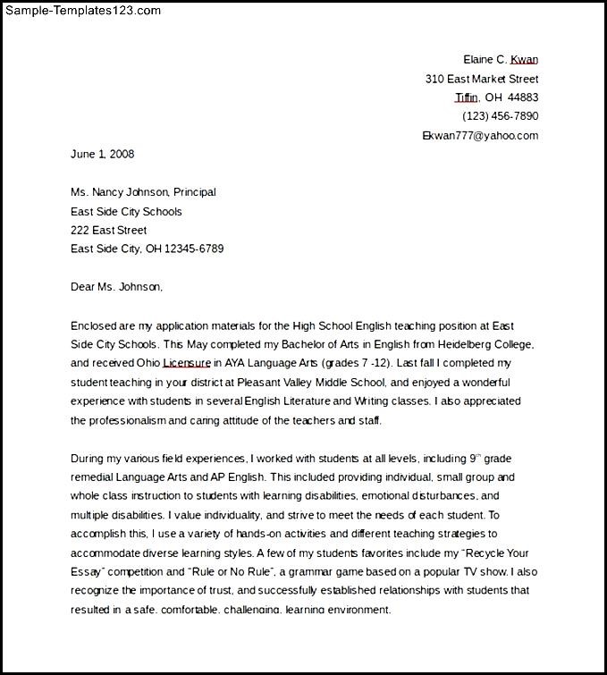 Teaching Job Cover Letter FreeWord Template Download Sample Templates Teaching Job Cover Letter FreeWord Template Download Sample Templates