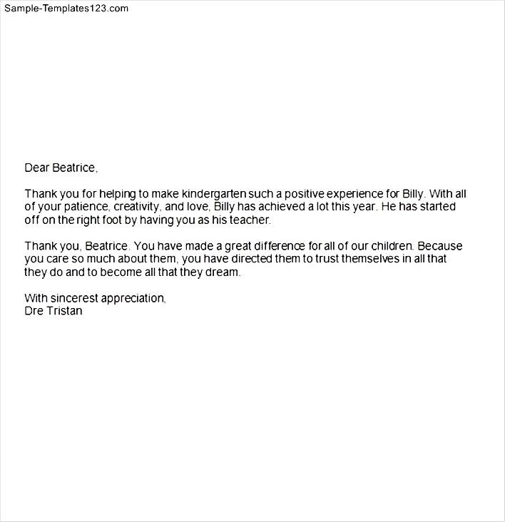 Thank You Letter To Teacher From Parent Sample Templates Thank You Letter To Teacher From Parent Sample Templates
