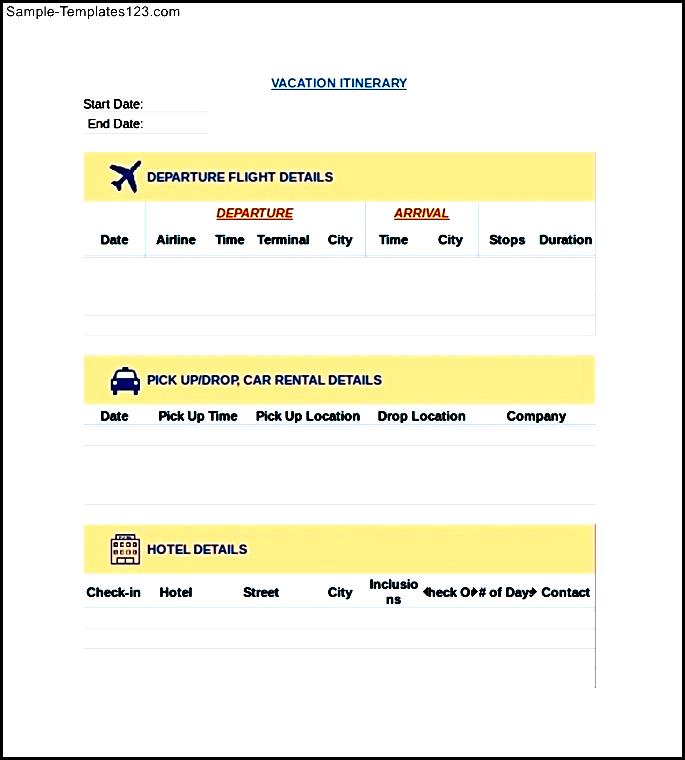 Vacation Itinerary Template In Excel Sample Templates Vacation Itinerary Template In Excel Sample Templates