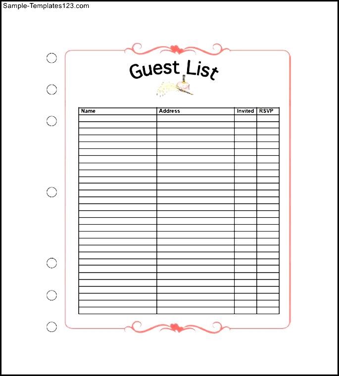 Wedding Guest List Spreadsheet Sample Templates Sample Templates