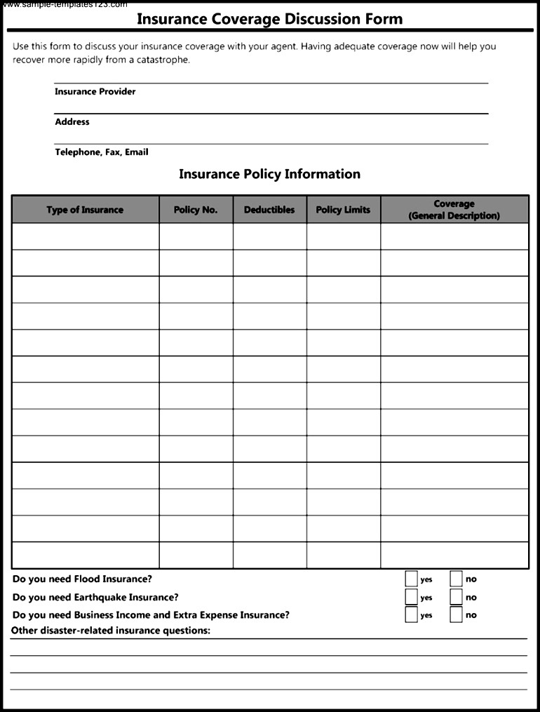 Insurance Coverage Forms